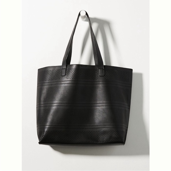 Anthropologie | Bags | Anthropologie Black Faux Leather Perforated Tote ...
